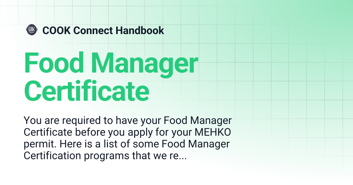 Food Manager Certificate | COOK Connect Handbook